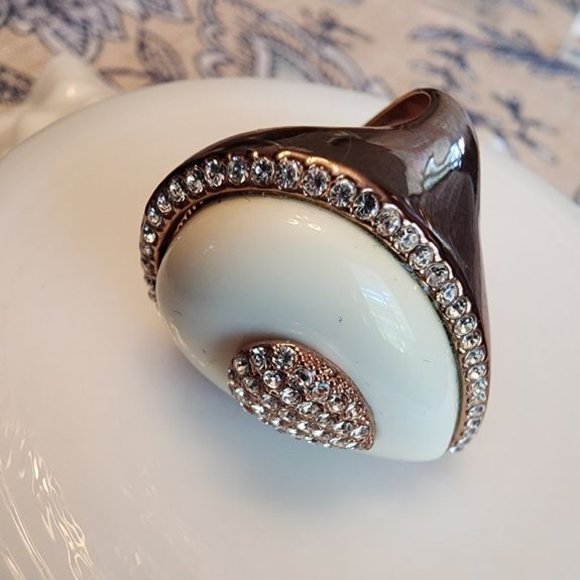 Joan Boyce | Jewelry | Joan Boyce Crystal Rose Gold Enamel Ring Size 8 ...